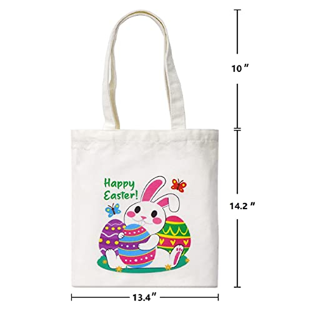 6 Pcs 13.4" X 14.2" Large Easter Tote Bags for Kids Canvas Easter Egg Hunt Bag Basket with Handle Reusable Easter Canvas Totes Spring Party Favor Supplies