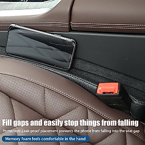 LKAHG 2Pcs Car Seat Gap Filler, PU Leather Auto Crevice Catcher Drop Blocker to Fill The Seat and Console Gap, Universal Vehicle Interior Accessories for Car, SUV, Truck (Black)