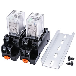 mxuteuk 2pcs JQX-13FL DC 12V Coil 8 Pin 10A DPDT LED Indicator Electromagnetic Power Relay, with Base, with DIN Rail Slotted Aluminum