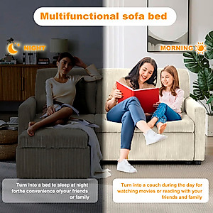 FEISHOMINOO Corduroy Modular Sectional Sofa,Comfy 3 Seater Plush Couch with Hidden Storage and Pull Out The Chaise Lounge,Small Sleeper Sofabed for Small Space Living Room (Beige, L-Shape Sofa)