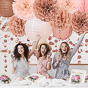 Rose Gold Party Decorations, Tissue Pom Poms, Paper Lanterns, Honeycomb Ball, Paper Circle Dots Garlands, 13 Pcs Hanging Party Supply Set for Wedding Bridal Shower Baby Shower Birthday - Rose Gold