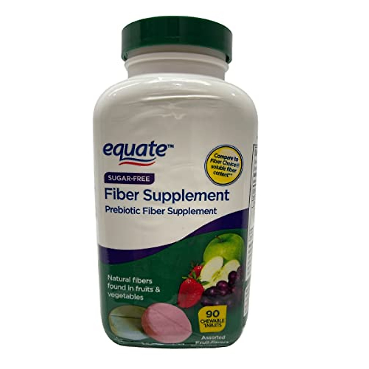 Equate Sugar Free Prebiotic Fiber Supplement Chewable Tablets Bundle: (2) 90 ct Bottles & ThisNThat Tip Card