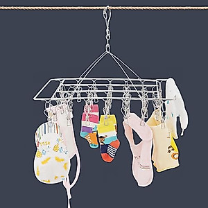 XCZYN Stainless Steel Sock Drying Rack with 36 Clips, Swivel Hook Wind-Proof Clothes Hanger Rack for Socks, Bras, Underwear, Lingerie Accessories, Silver