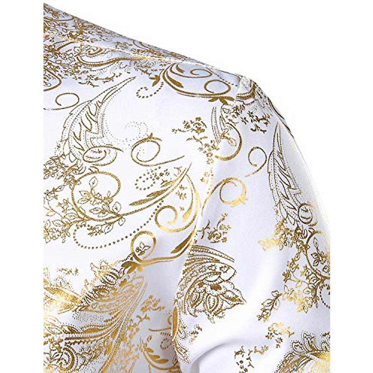 ZEROYAA Men's Luxury Paisley Gold Shiny Printed Stylish Slim Fit Button Down Dress Shirt ZLCL18 White Gold Medium