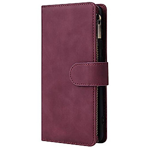 N9 Compatible with Samsung Galaxy A52 5G Wallet Case,Leather Zipper Magnetic 6 Card Slots Purse Protection Back Cover Compatible with Samsung Galaxy A52 5G(Wine Red)
