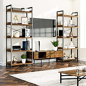 APPOLYN 5 Tier Bookshelf with 2 Hooks, Tall Bookcase, Modern Book Shelves Organizer, Bookshelves for Bedroom, Living Room and Home Office, Vintage