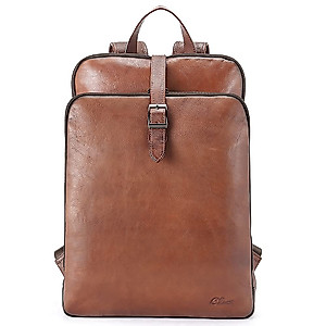 CLUCI Womens Backpack Purse Vegetable Tanned Full Grain Leather 15.6 Inch Laptop Travel Business Vintage Large Shoulder Bags Yellowish Brown