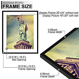 skyDrama 20x24 Picture Frame Black Solid Wood Material Set of 3, Display 16x20 Photo without Mat or 20x24 Poster with Mat, Light Weight High Transparent 20by24 Frame for Wall - 20"x24"/Black/3Pack
