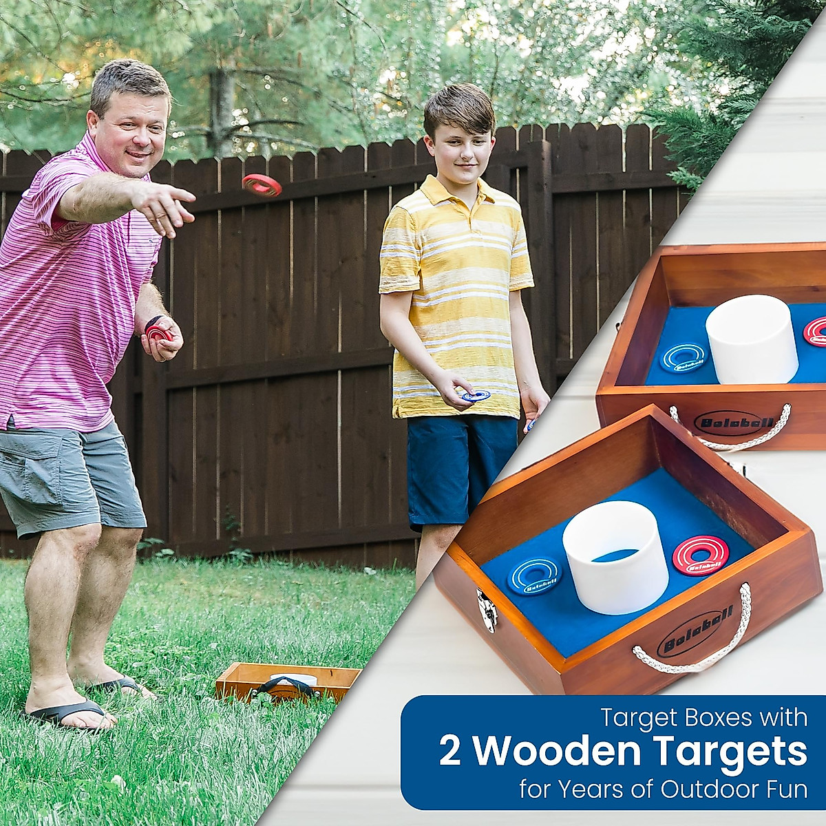 Washer Toss Game Outdoor Games Giant Yard & lawn Games | Set of 2 Solid Wood Targets and 2.5-inch Washers Toss Rings| Bulls-eye Pitching board| Backyard Beach Camping Party for Family & Kids|