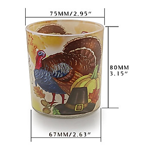 Thanksgiving Candle Holders 4PCS, SHMILMH Glass Votive Candle Holders Tea Lights Candle Jars for Fall Table Centerpiece Decoration, Fireplace, Mantel