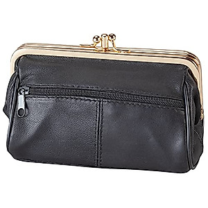 Fox Valley Traders Large Leather Coin Purse Clutch, Black - Measures 5 3/4" Wide x 4 1/4" High x 1 1/2" Deep