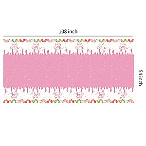 APOWBLS Donut Two Sweet Birthday Decorations Tablecloth Girl - Disposable Donut 2nd Birthday Party Supplies Table Cover, Pink Donut Two Year Old Birthday Table Cloth - 3Pack (54in x 108in)
