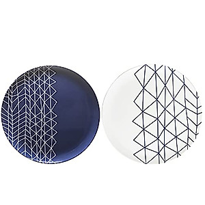 bzyoo BPA-Free Dishwasher Safe 100% Melamine Plastic 14 inch Round Platter Food Serving Tray for Casual dining Indoor and Outdoor Dining Party Cocktails (Spidy French Navy)