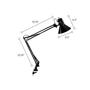 Bostitch Office VLF100 LED Swing Arm Desk Lamp with Clamp Mount, 36" Reach, Includes LED Bulb,Black