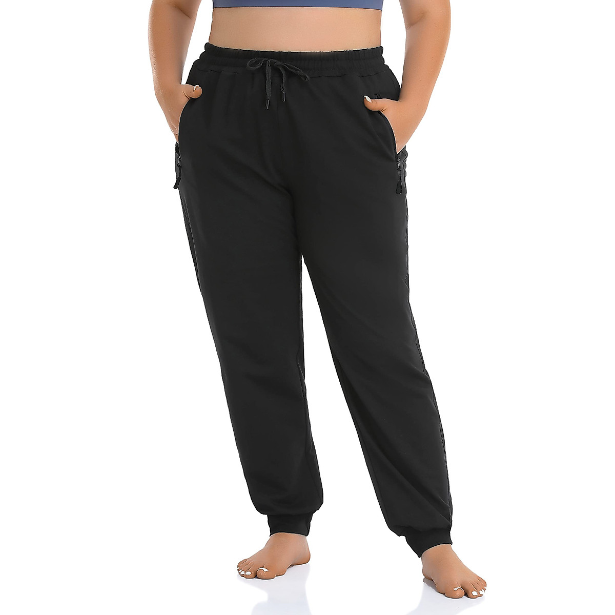 ZERDOCEAN Women's Plus Size Active Sweatpants Tapered Workout Caual Lounge Pants Joggers Pants Pockets Black 1X