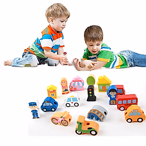 Wooden Educational Toys Wooden Shape Color Sorting Preschool Stacking Blocks Toddler Puzzles Toys Early Childhood Development Toys for Fine Motor Skills Birthday Gifts for Boys and Girls ((16 Pieces))