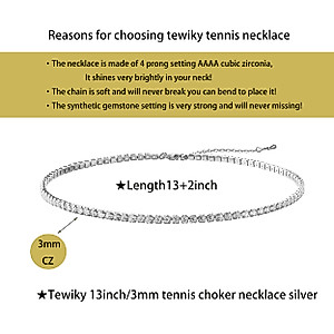 Tewiky Choker Necklace for Women, Dainty Silver Rhinestone Simple Sparkly Diamond Choker Necklaces Trendy Tennis Bridal Wedding Jewelry Gifts for Women
