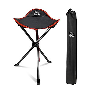 DEERFAMY Folding Camping Tripod Stools, Portable 3 Legs Tall Slacker Chair Tripod Seat for Outdoor Hiking Hunting Fishing Picnic Travel Beach BBQ Garden Lawn with Storage Bag, Red