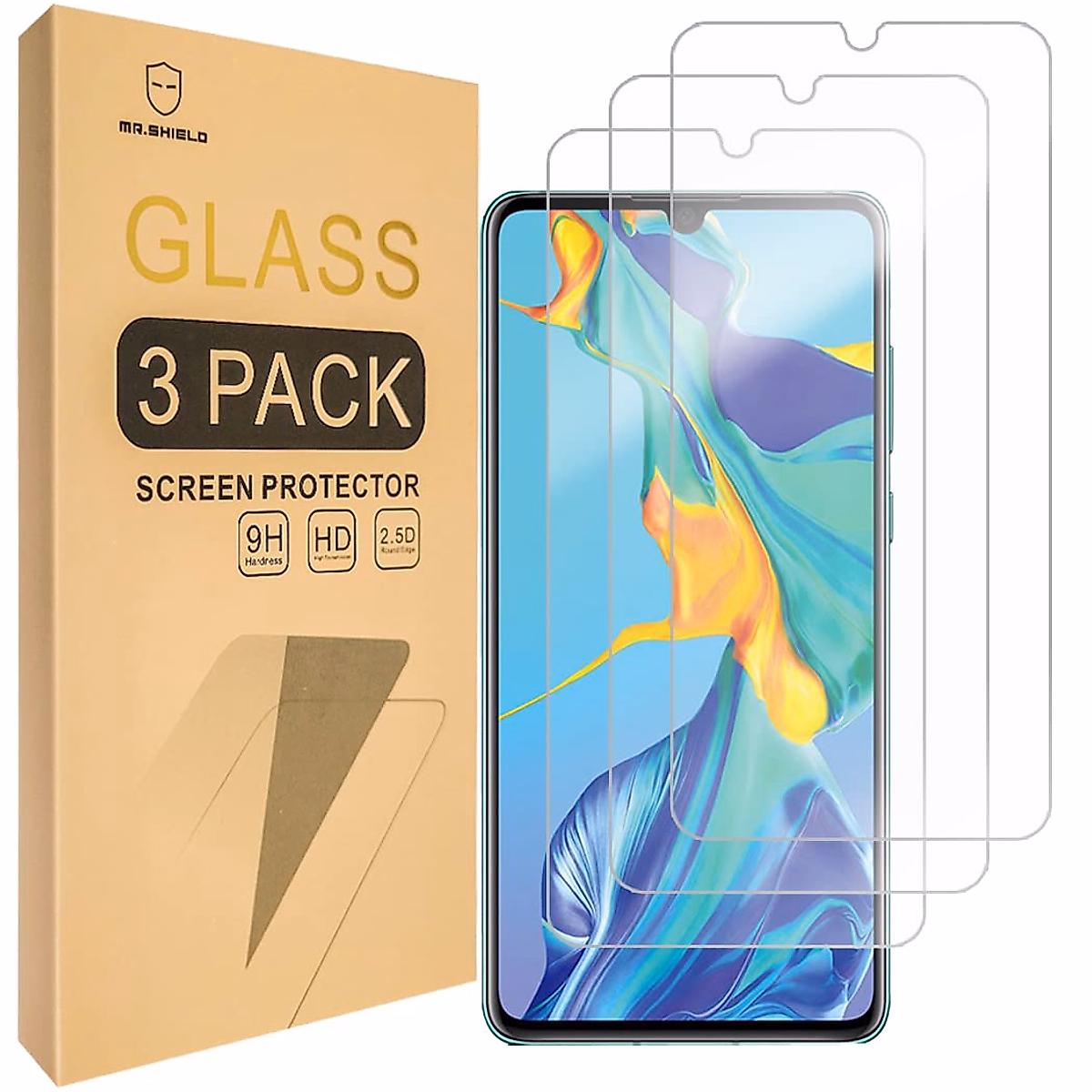Mr.Shield [3-PACK] Designed For Huawei P30 [Tempered Glass] Screen Protector [Japan Glass With 9H Hardness] with Lifetime Replacement