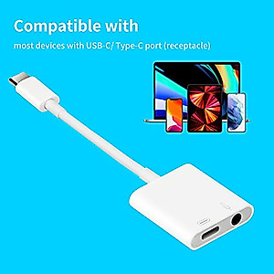 USB C to 3.5mm Audio Adapter, USB C Headphone Adapter and PD 60w Charger USB-C to Headphone Jack Adapter with Hi-Fi DAC Chip Support Lossless Music For Android iPad pro MacBook Pro/Air M1 M2(White)