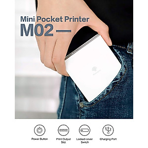 Memoqueen Mini M02 Pocket Printer, Portable Bluetooth Thermal Sticker Printer Mobile Printer, Compatible with iOS & Android, for DIY Journal,Notes, Cartoon,Mini Banner, White