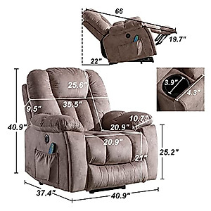 CANMOV Large Power Lift Recliner Chair with Massage and Heat for Elderly, Overstuffed Wide Recliner Heavy Duty and Safety Motion Reclining Mechanism with 2 Concealed Cup Holders, Light Brown