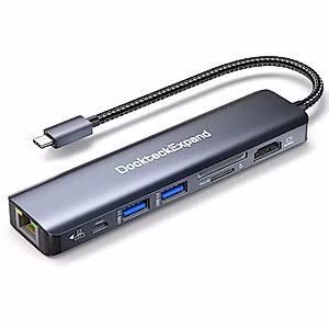USB C Hub Multiport Adapter, DockteckExpand 7-in-1 Type C Hub with 4K 60Hz HDMI,1Gbps Ethernet,100W PD,2 USB 3.0 Ports,SD/TF Card Slots for MacBook Pro, MacBook Air, iPad Pro, Surface, Steam Deck