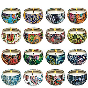 16 Scented Candles Gift,Natural Soy Wax Aromatherapy Candles,Small Portable Tin Candles Set for Mom,Women,Teachers, Colleagues and Friends,2.5 OZ