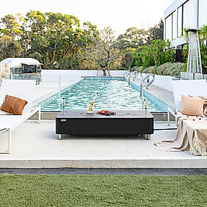 Valencia Concrete Fire Pit 62" x 30" Outdoor Patio Firepit Includes Fire Glass Modern Fire Pits & Outdoor Fireplaces for Garden, Deck, Indoor & Outdoor Heating