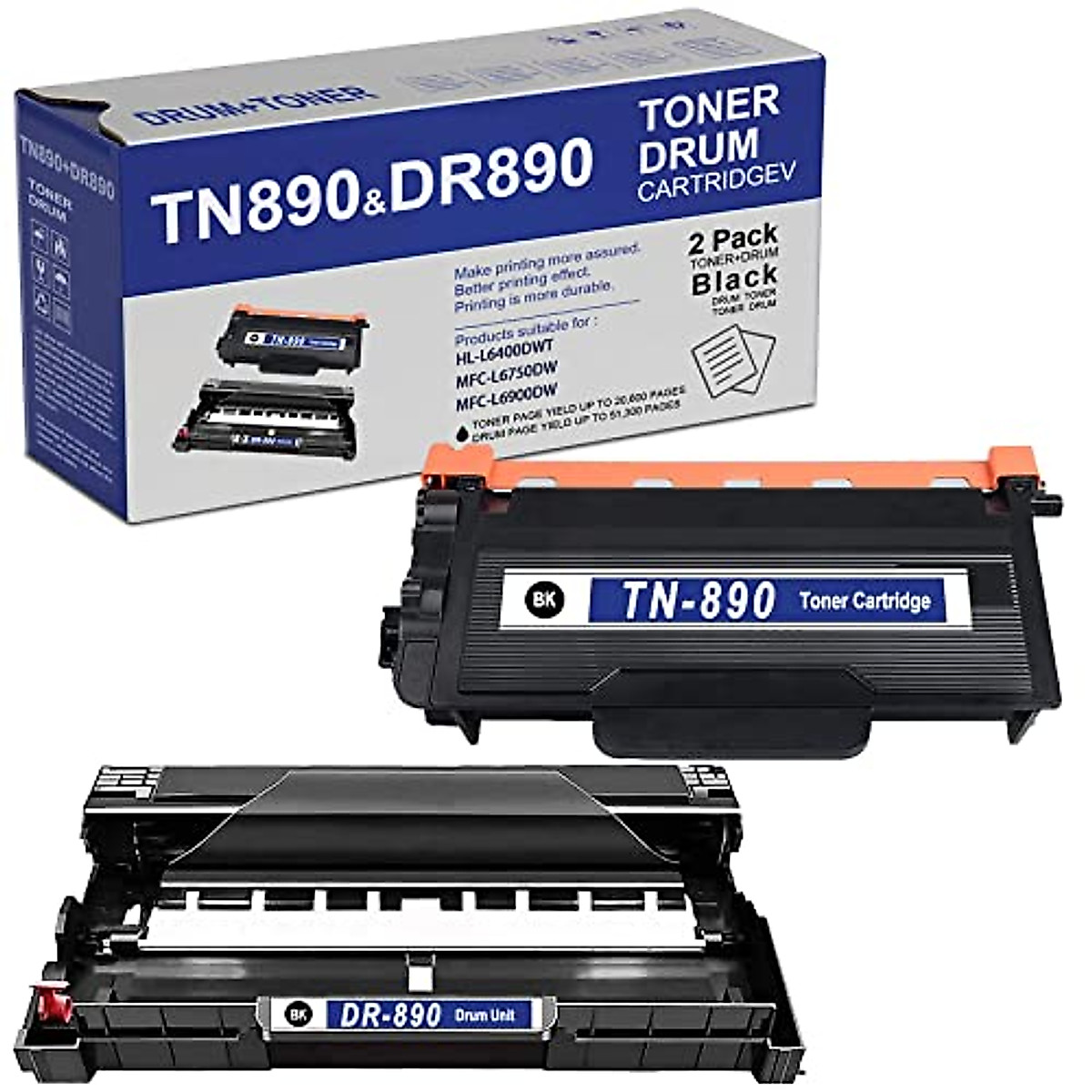 2-Pack (1Toner+1Drum) TN890 DR890 Compatible TN-890 Toner Cartridge and DR-890 Drum Unit Replacement for Brother HL-L6250DW L6400DW L6400DWT MFC-L6750DW L6900DW Printer Sold by Feromyink