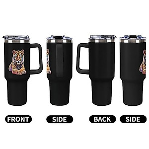 Glitter Tiger Insulated Tumblers with Handle Stainless Steel Coffee Mug Funny Travel Cup with Lid Straw 40oz