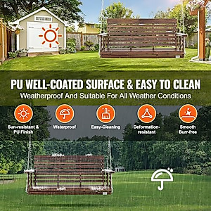 VEVOR Wooden Porch Swing 4.5 ft, Patio Bench Swing for Courtyard & Garden, Upgraded 880 lbs Strong Load Capacity, Heavy Duty Swing Chair Bench with Hanging Chains for Outdoors, Carbonized Brown