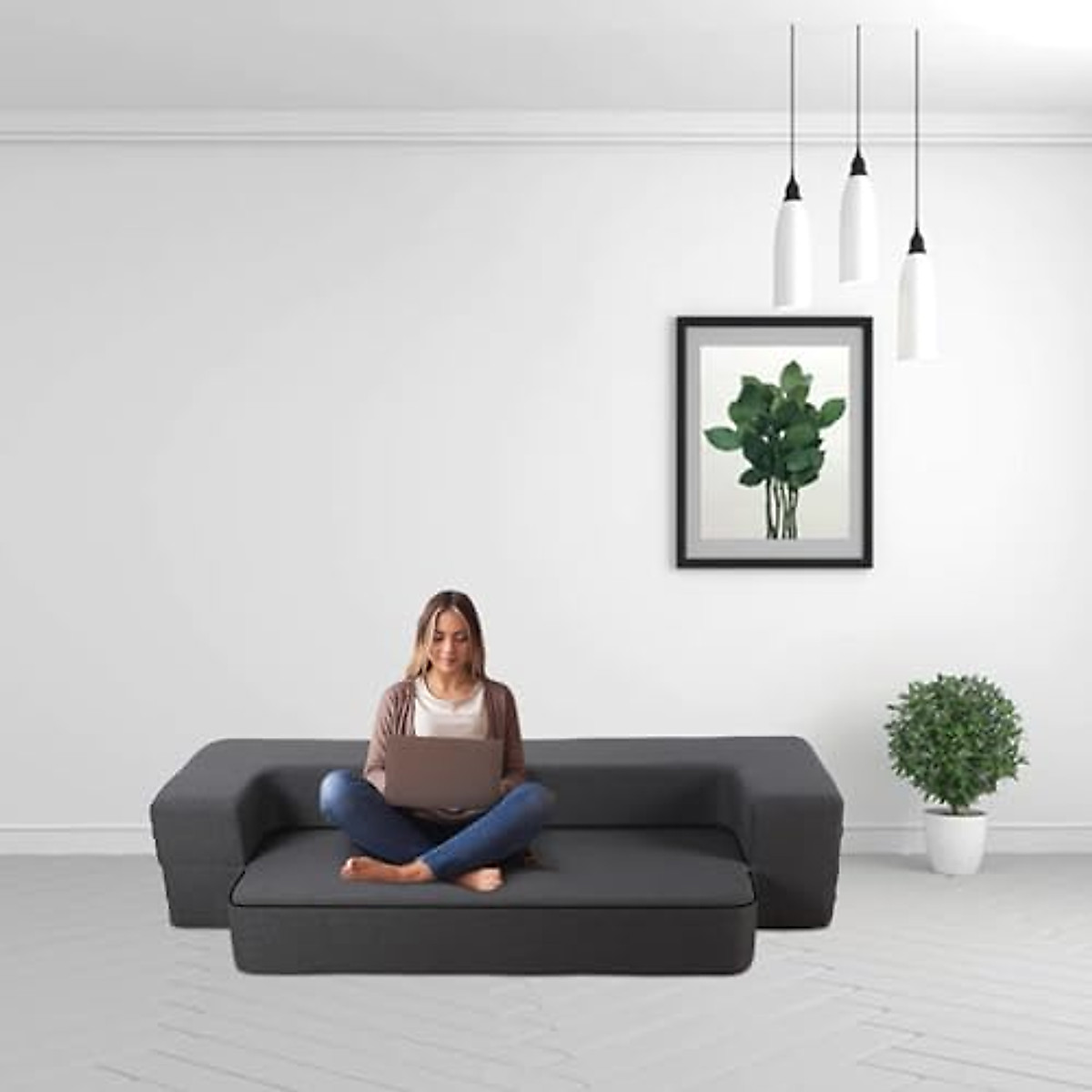 HonTop 10 Inch Folding Sofa Bed Couch with 2 Pillows Modern Futon Memory Foam Sleeper Chair for Guest Mattress, Twin Size, Grey