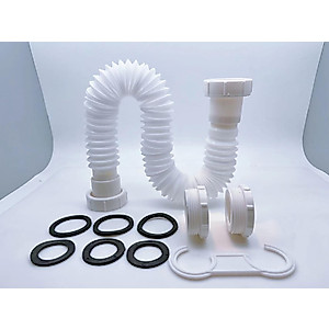 HJUNFSENZ Expandable Molded Flex P-Trap Pipe 1-1/2" (White) | Kitchen Sink drain kit, Garbage Disposers & Bathroom shampoo basin drain