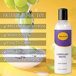 JoyeuxLube Water-Based White Lube 8 fl. oz/240ml Creamy Unscent Natural Gel Glide Lubricant Long Lasting Smooth Slippery for Men Women Couples with Discreet Package