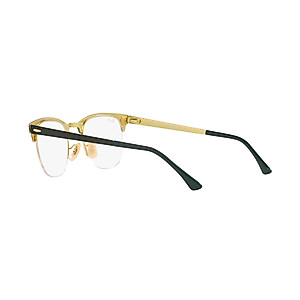 Ray-Ban RX3716VM Clubmaster Metal Square Prescription Eyewear Frames, Green on Gold/Demo Lens, 50 mm