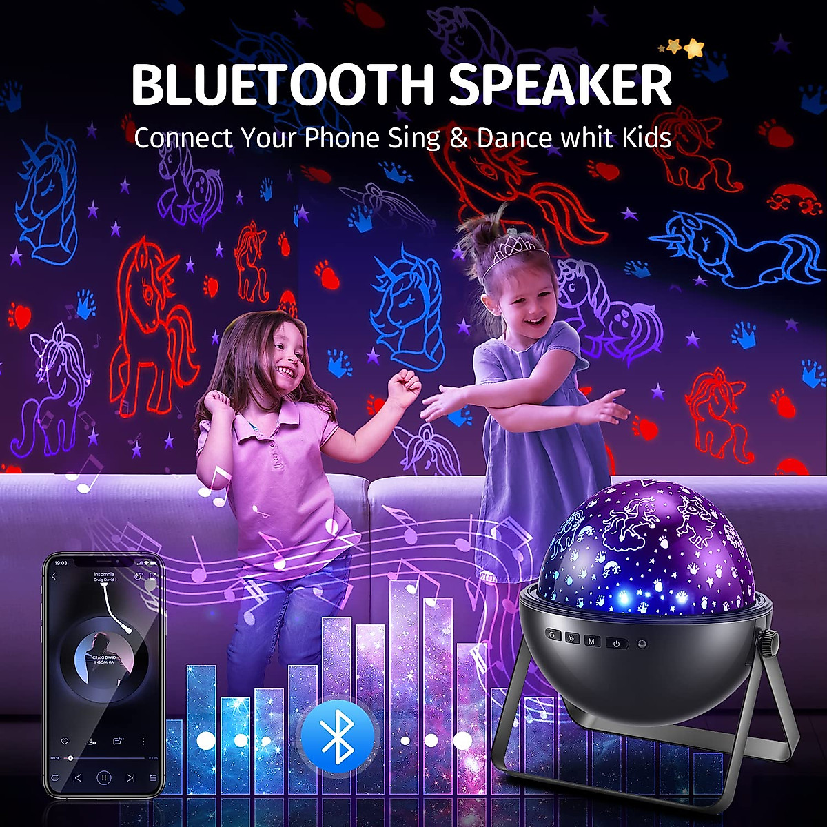 Star Lights for Bedroom,15 White Noise Sound Machine Baby Night Light Projector,Bluetooth Music USB Kids Night Light, Remote Timer Dinosaur Night Light for Kids Room Christmas Gifts for Baby Boy Girls