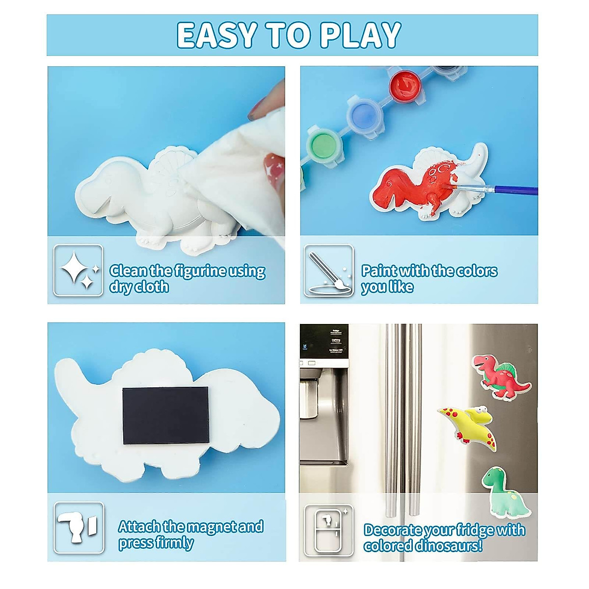 Funto Dinosaur Painting Kit for Kids, Paint Your Own Figurines with Magnet, 27 PCS Crafts Set, Ceramics to Paint, STEAM Projects Creative Activity DIY