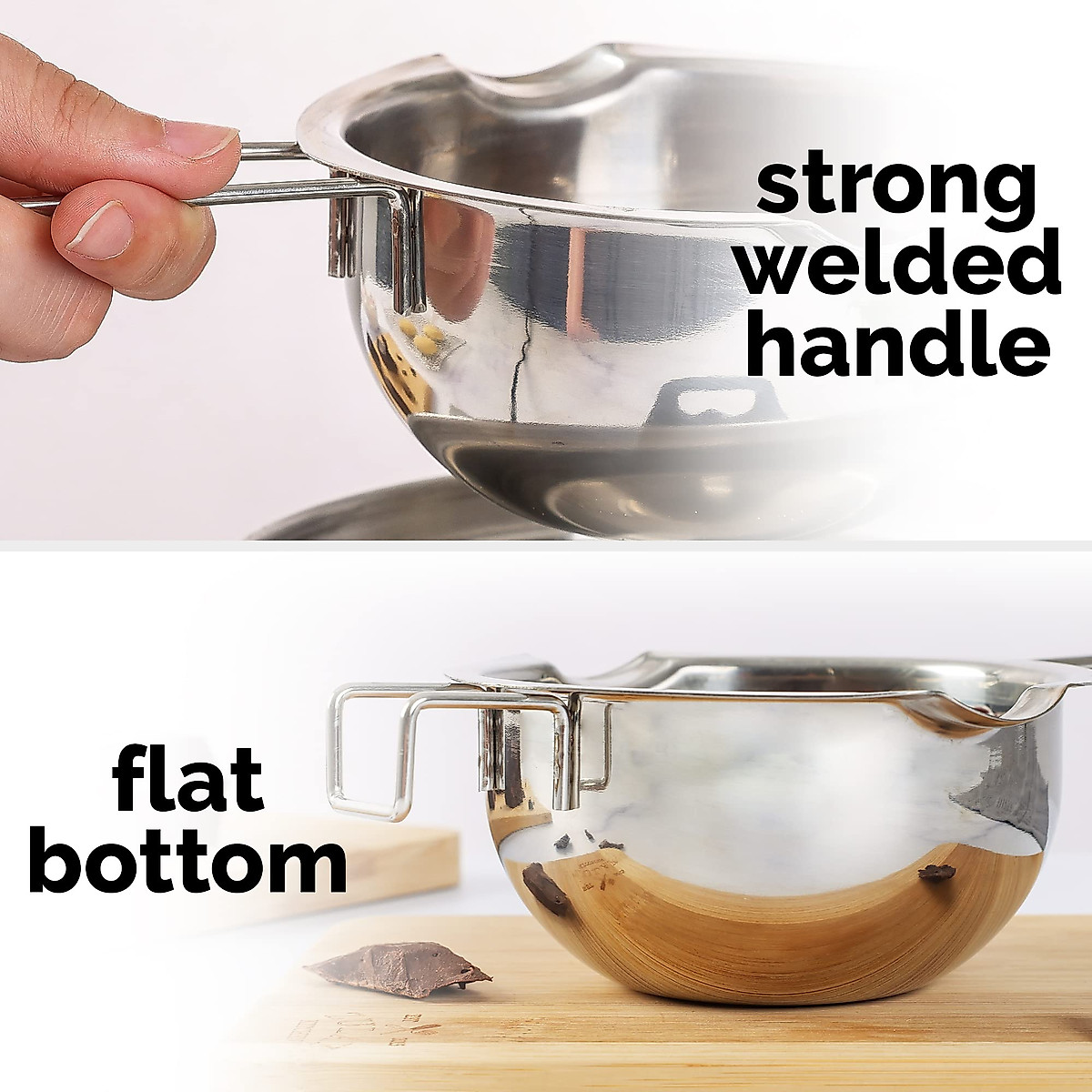 Zulay Double Boiler Chocolate Melting Pot - 18/8 Stainless Steel Heat Resistant Double Boiler Pot for Candle Making, Chocolate, Candy, Butter, Soap, Wax - 440ML Large Double Boiler Candy Melting Pot