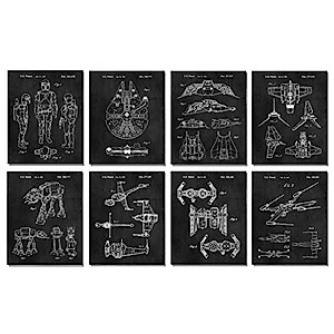 Star Wars Gifts Decor Posters Men Women Boys - Set of 8 Wall Art Prints (8x10) Starwars - Kitchen Bathroom Home Office Decorations - Reinterpreted Vintage Movie Action Sci Fi Comic-Con Figures