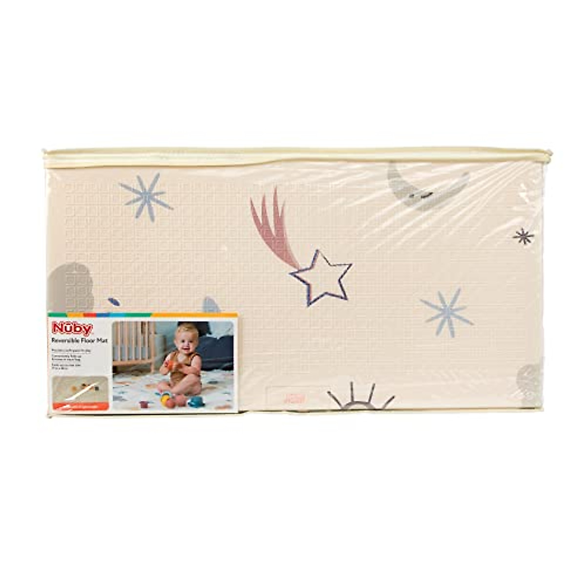 Nuby Reversible Soft Floor Mat, Foldable and Lightweight for Easy Storage and Travel, Rainbow