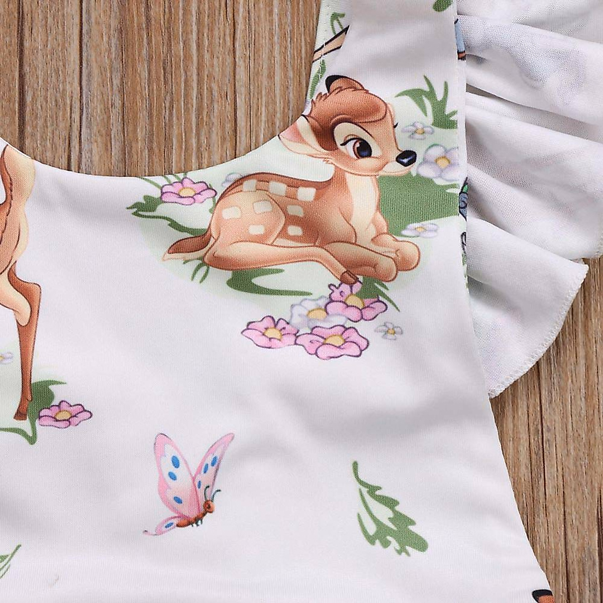 Newborn Toddler Infant Baby Girls Clothes Christmas Bambi Deer Romper+Headband Ruffle Flutter Sleeve Bodysuit Backless Sunsuit Birthday Playsuit 2pcs Outfit Set White 0-6 Months