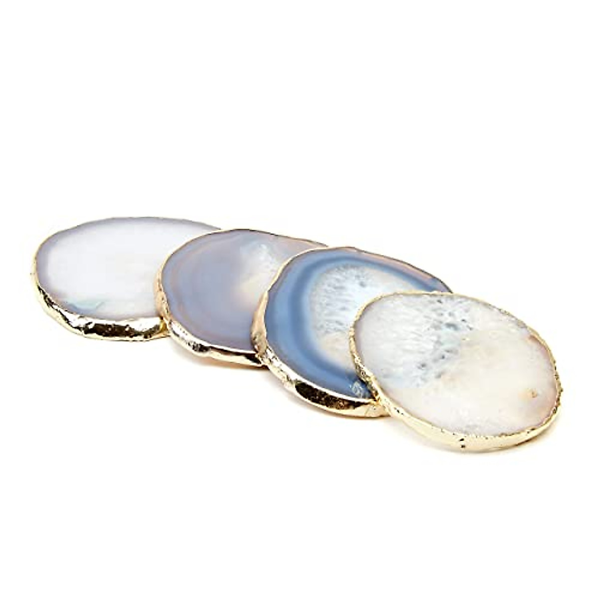 Brazilian Agate Coasters | Natural Agate Gemstone | Housewarming Gift | Geode Coaster | Perfect Home Gift | Crystal Coasters | Wedding Gifts | Drink Coasters | Coaster Set by Animal Purity (White)