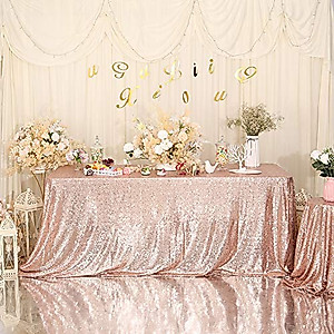 Poise3EHome 50×72'' Rectangle Sequin Tablecloth Party Cake Dessert Table Exhibition Events, Rose Gold
