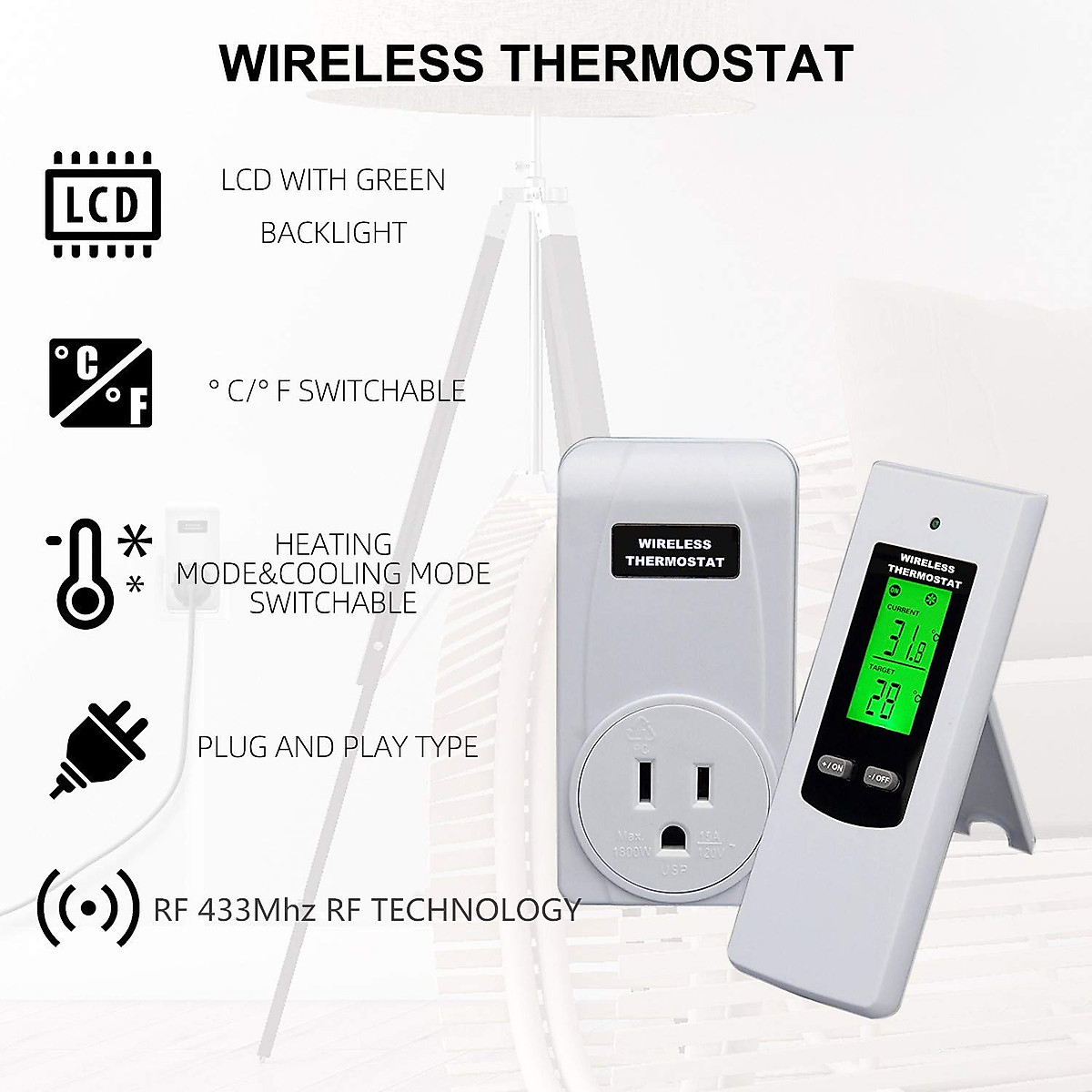 Hycency Programmable Smart WiFi Thermostat Plug Outlet, Wireless Electric Plug-in Temperature Controller with App Remote Control. Compatible with Alexa and Google Assistant