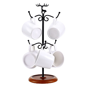 Epicano Mug Holder Tree, Coffee Cup Holder for Countertop, Coffee Mug Display Stand, Coffee Bar Accessories and Decor, 6 Mug Hooks, Gift for Coffee Lover, Metal Black