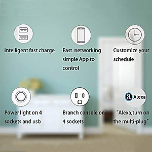 Jinvoo Wi-Fi Smart Power Strip Surge Protector, Multi Plug with 4 AC Outlets 4 USB Ports, No Hub Required, Works with Google Home - Black