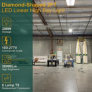 ACOHOOK 2FT 200W LED Commercial Linear High Bay Light 28000LM[Eqv.960W MH/HPS],AC100-277V【Driver Equipped】 5000K,Linear Hanging High Bay Light-2Pack