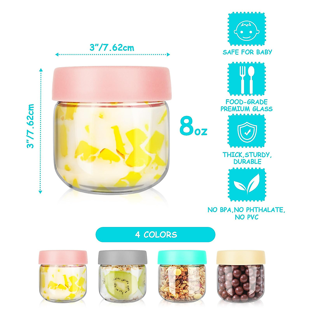 GoldArea 4 Pack Glass Baby Food Containers,8 oz Baby Food Storage Jars with Lids,Glass Baby Food Jars,Breast Milk,Small Containers for Fridge-Freezer & Microwave Safe.