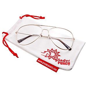 grinderPUNCH New Non-Prescription Premium Aviator Clear Lens Glasses Gold
